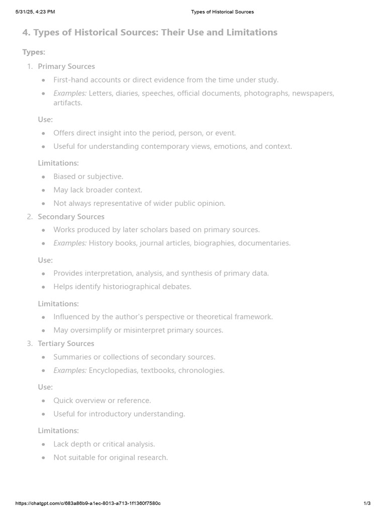 Types of Historical Sources | PDF | Primary Sources | Liberal Arts ...