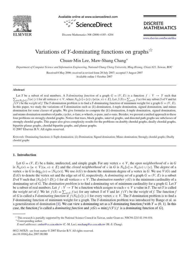 Variations of Y-Dominating Functions in Graphs | PDF | Discrete ...