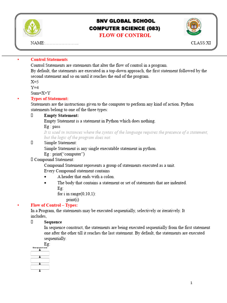 Class11 Flow of Control | PDF | Control Flow | Computing