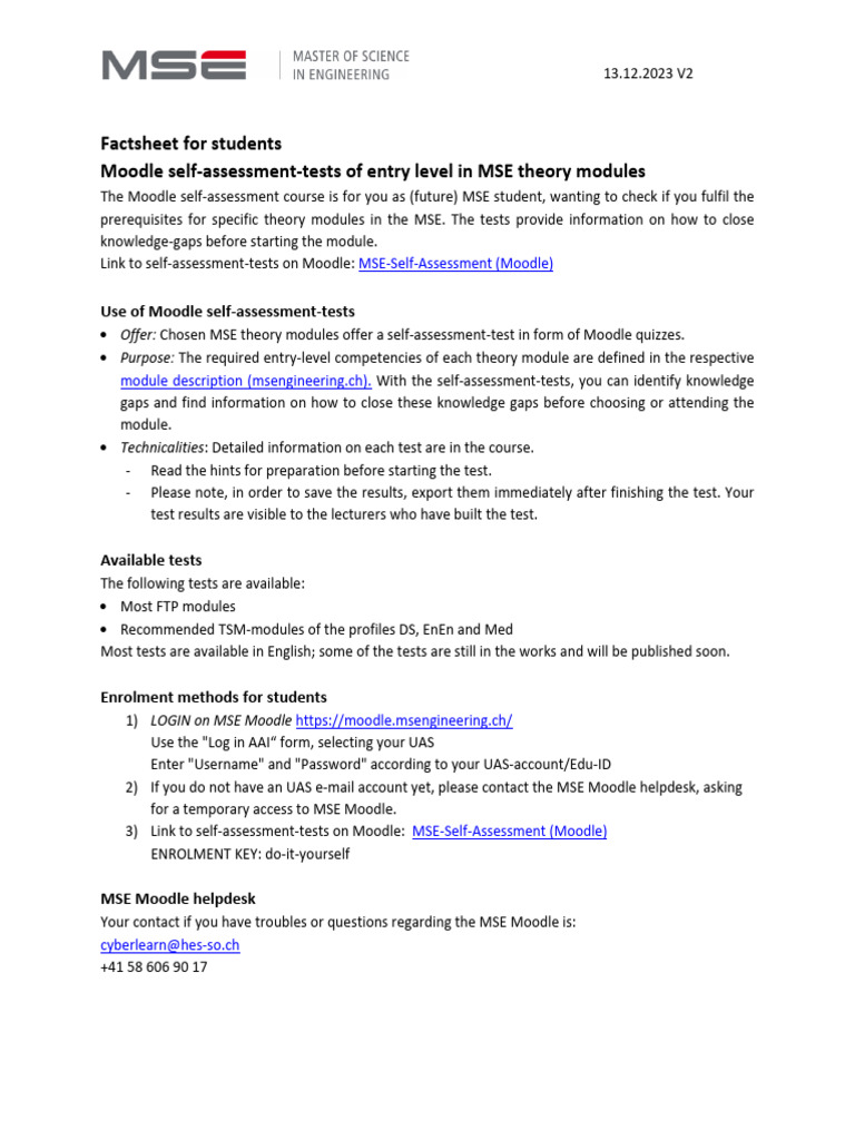 Factsheet For Students Moodle Self-Assessment-Test en v2 | PDF