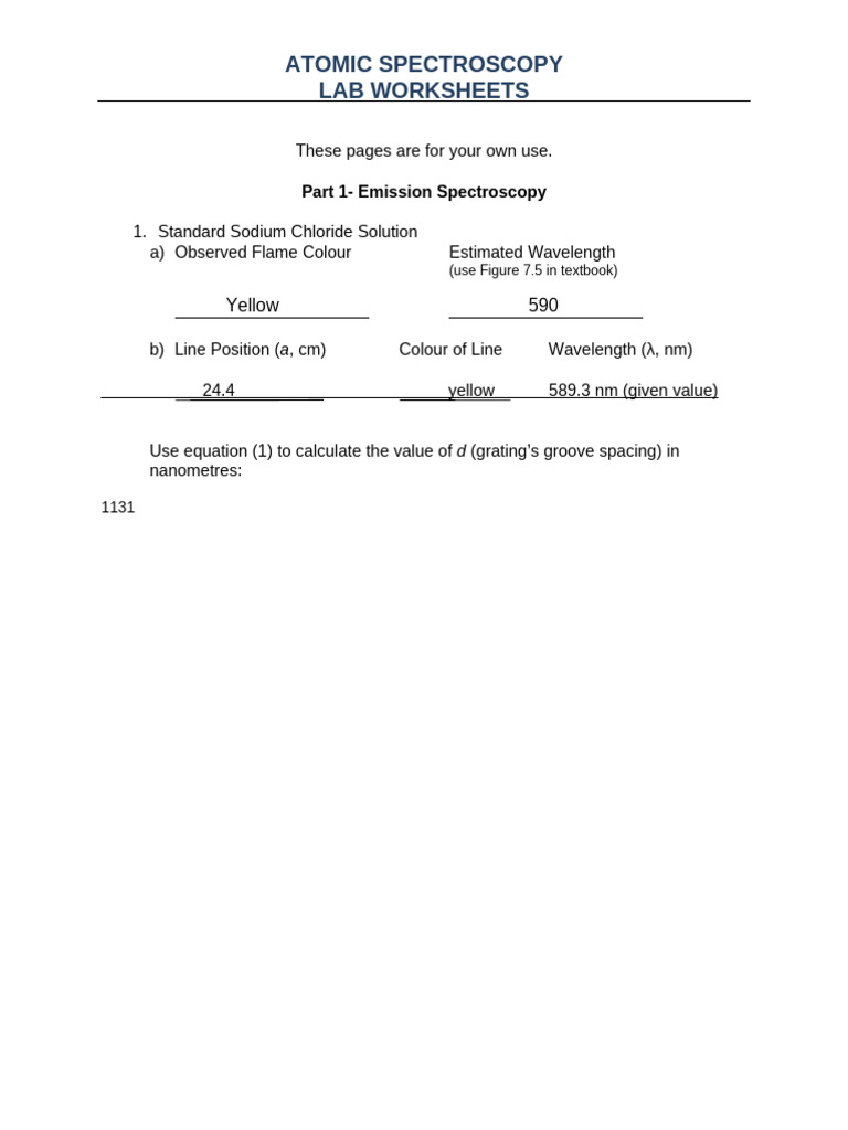 Atomic Spectroscopy Worksheets | PDF | Color | Optics