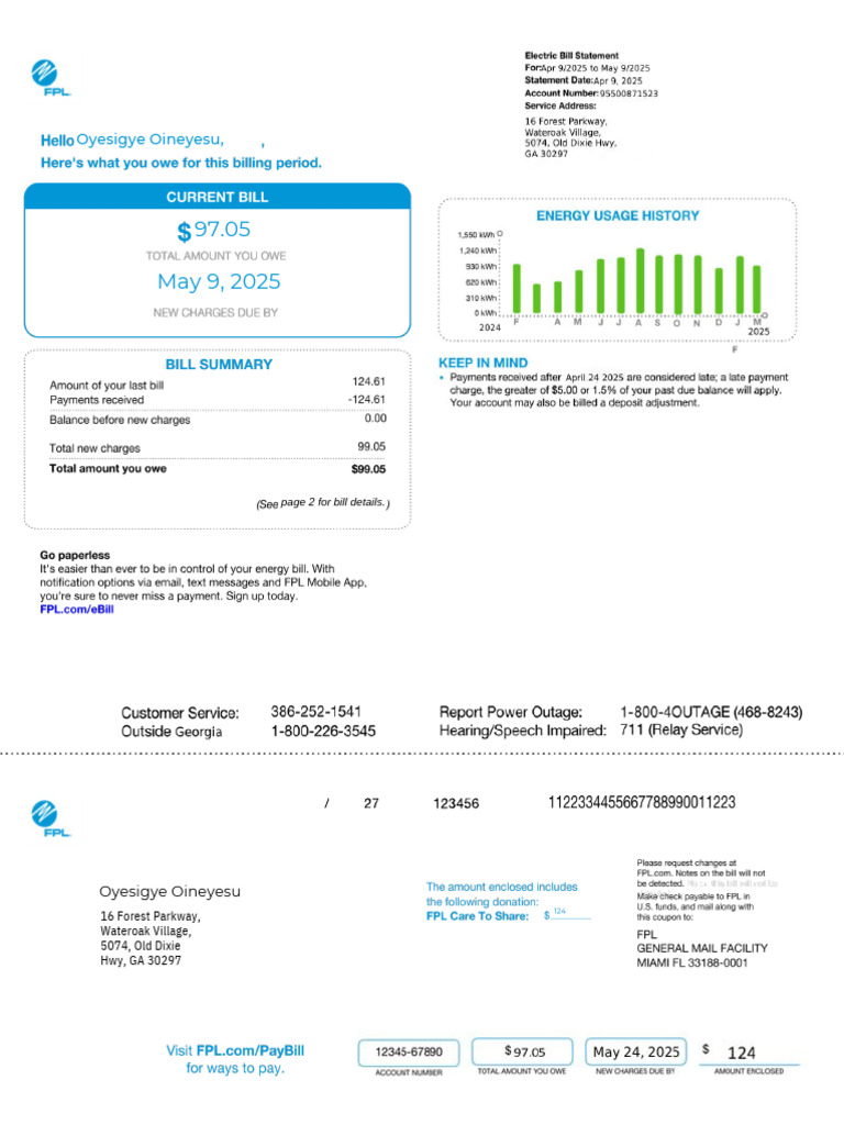 GA 30297 Utility Bill For Usa PDF | PDF