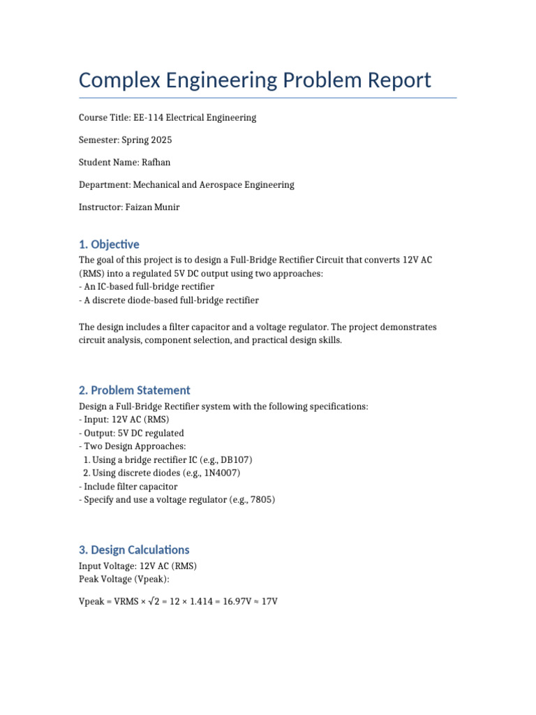 Full-Bridge Rectifier Design Report | PDF | Rectifier | Power Engineering