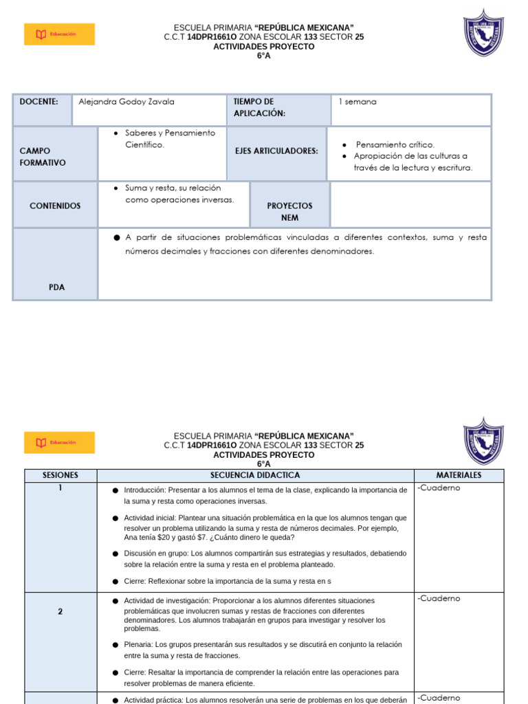 Suma y Resta, Su Relación Como Operaciones Inversas Oct | PDF | Educación primaria | Cognición