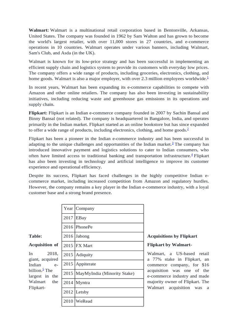 Walmart and Flipkart Case Study | PDF | Mergers And Acquisitions | Walmart
