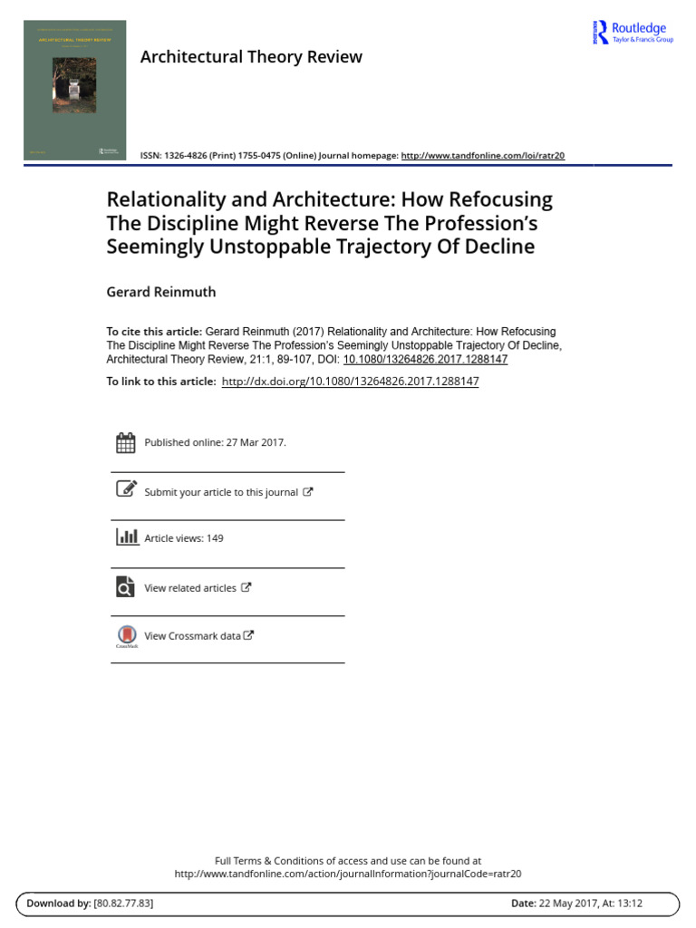 Relationality and Architecture - How Refocusing The Discipline Might Reverse The Profession's ...