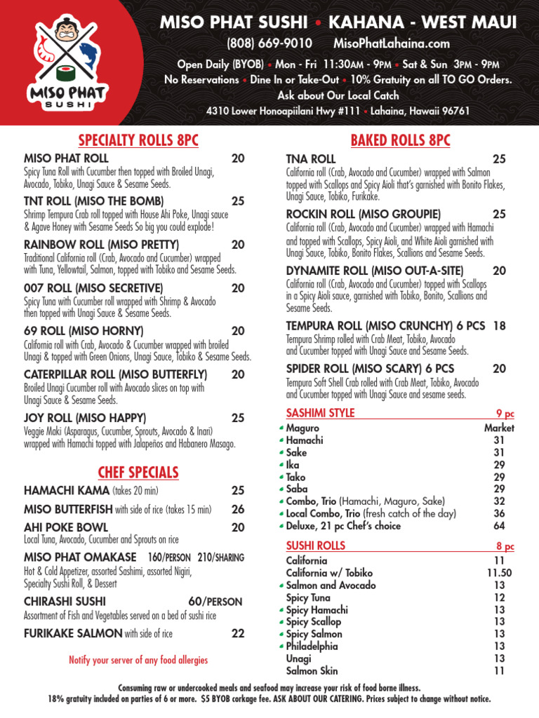 Miso Phat Sushi Specialty Rolls Menu | PDF | Sushi | Seafood