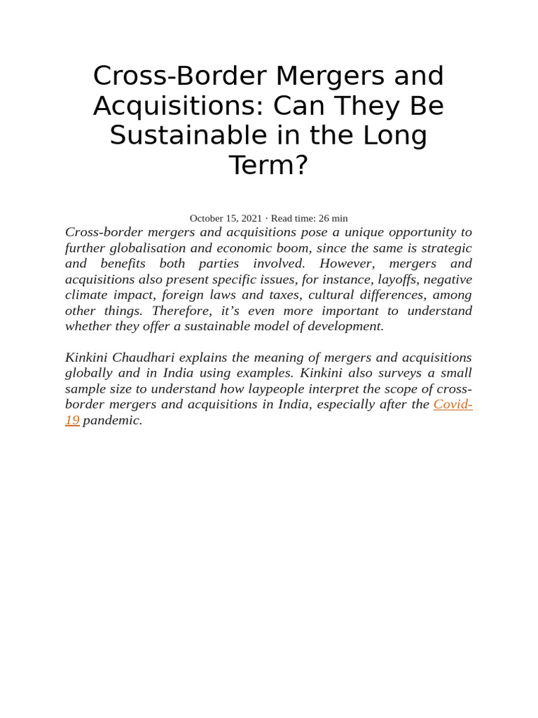 Cross-Border M&A Reseach Material Lawoctopus | PDF | Discounted Cash ...