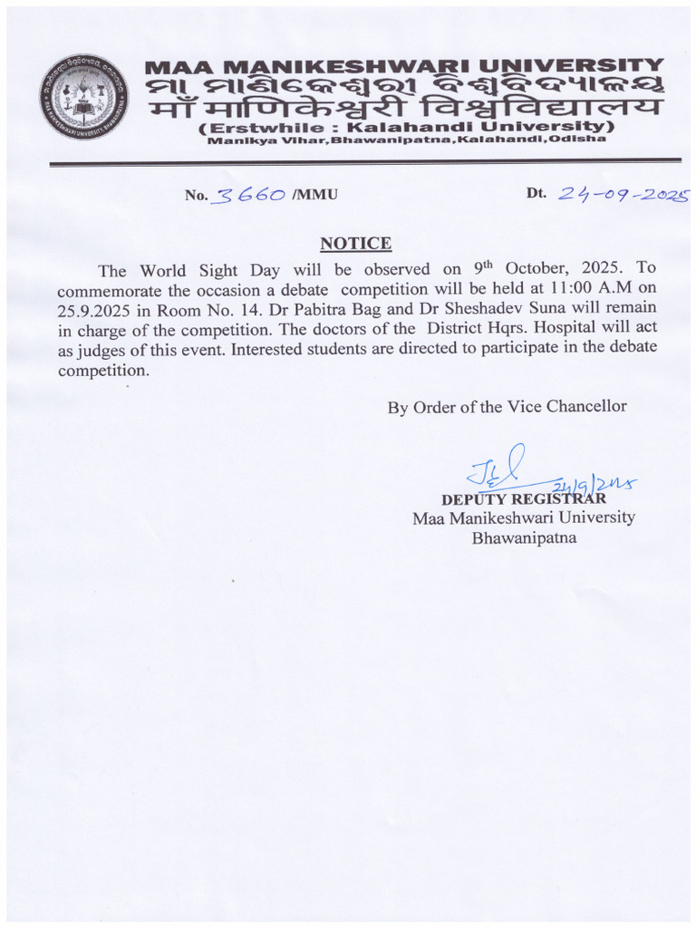 Notice (Observation of World Sight Day) | PDF