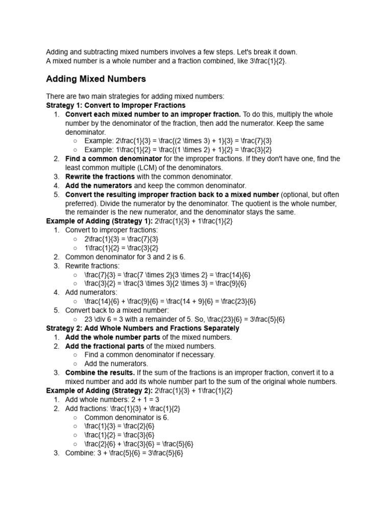 Adding and Subtracting Mixed Numbers | PDF | Mathematics | Division ...