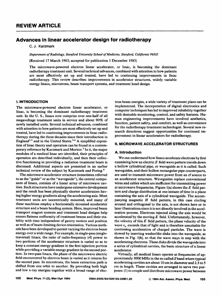 Medical Physics - March 1984 - Karzmark - Advances in Linear Accelerator Design For Radiotherapy ...