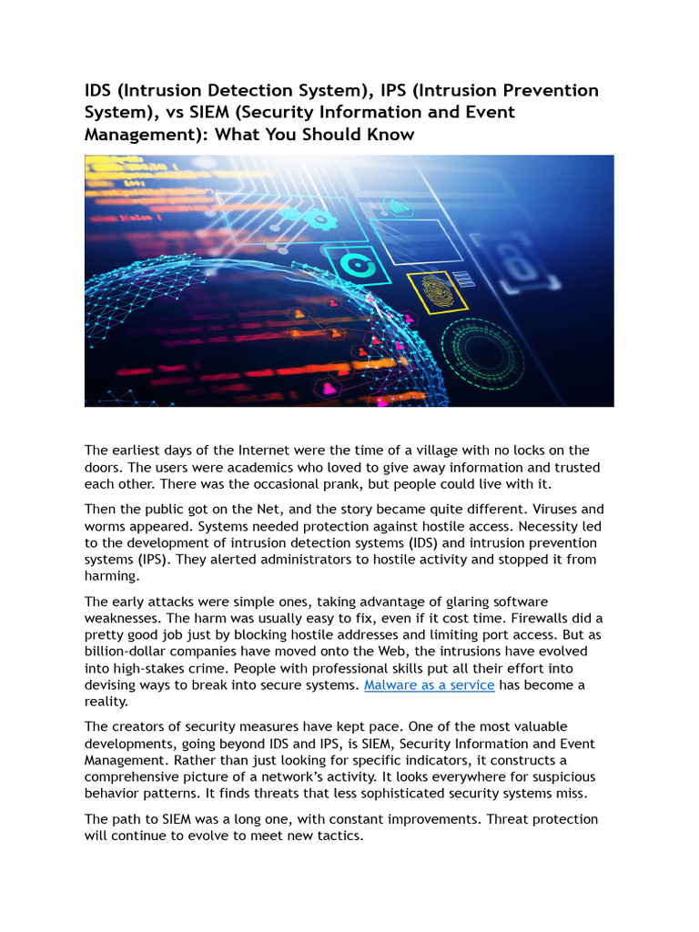 IDS (Intrusion Detection System), IPS - Intrusion Prevention System, Vs ...