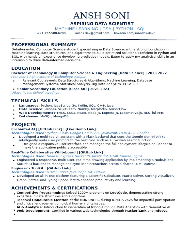 ANSH SONI 2 Without Photo | PDF | Artificial Intelligence ...