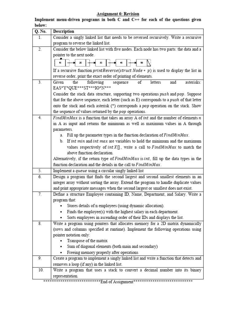 Assignment 6 (Revision Till Queue) | PDF | Pointer (Computer Programming) | Matrix (Mathematics)