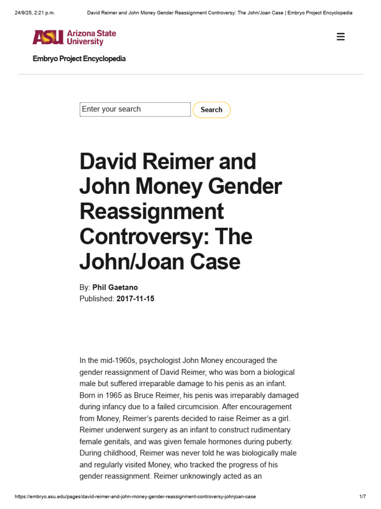 David Reimer and John Money Gender Reassignment Controversy - The John ...