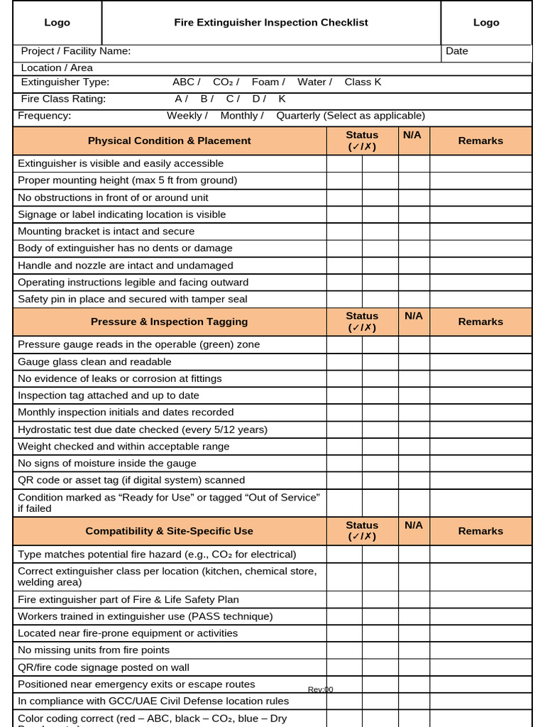 Fire Extinguisher Inspection Checklist | PDF | Fire Safety | Safety