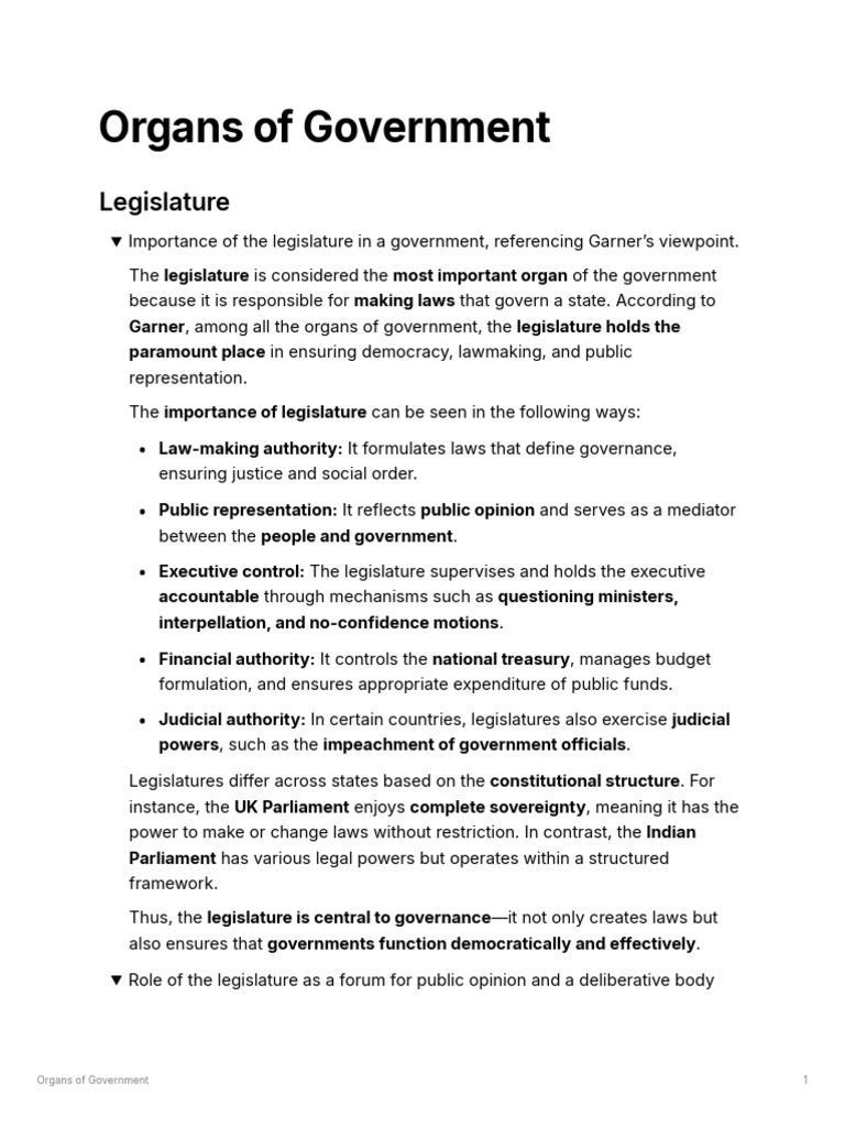 Organs of Government Notes Updated | PDF | Legislature | Rule Of Law