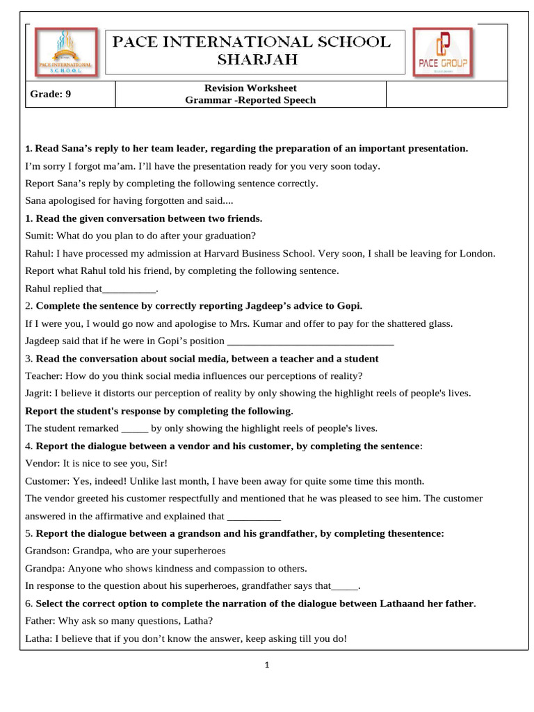 GR 9-Hy Grammar Revision Worksheet-1 | PDF