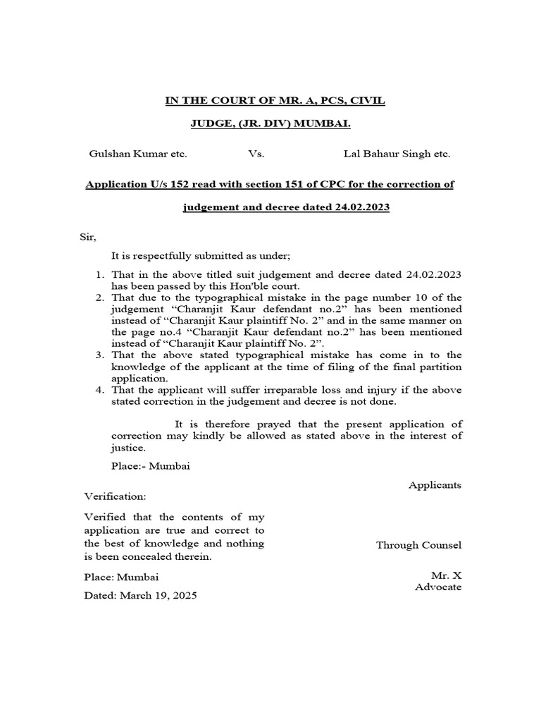 Correction Application for Judgement Error | PDF