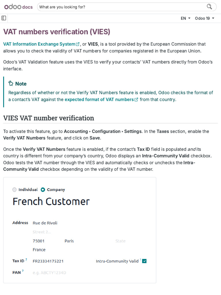 Verify VAT Numbers in Odoo | PDF