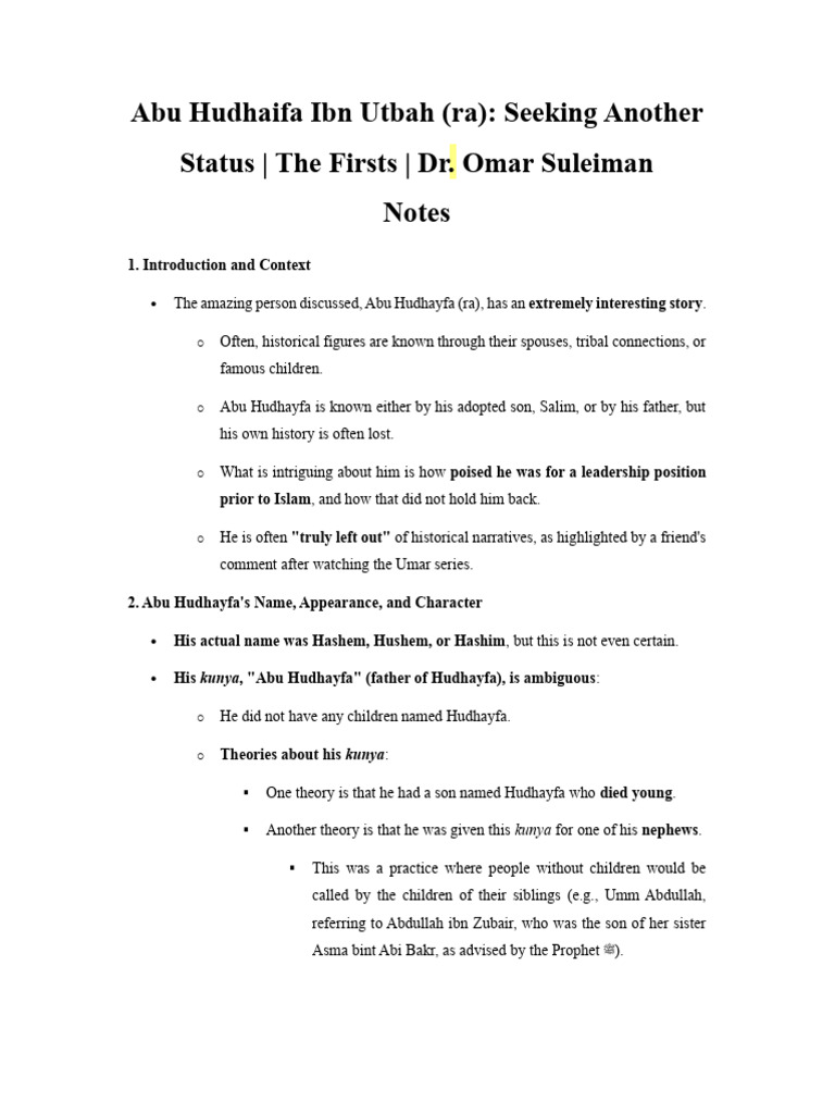 Abu Hudhaifa Ibn Utbah (Ra) Seeking Another Status - The Firsts - Dr ...