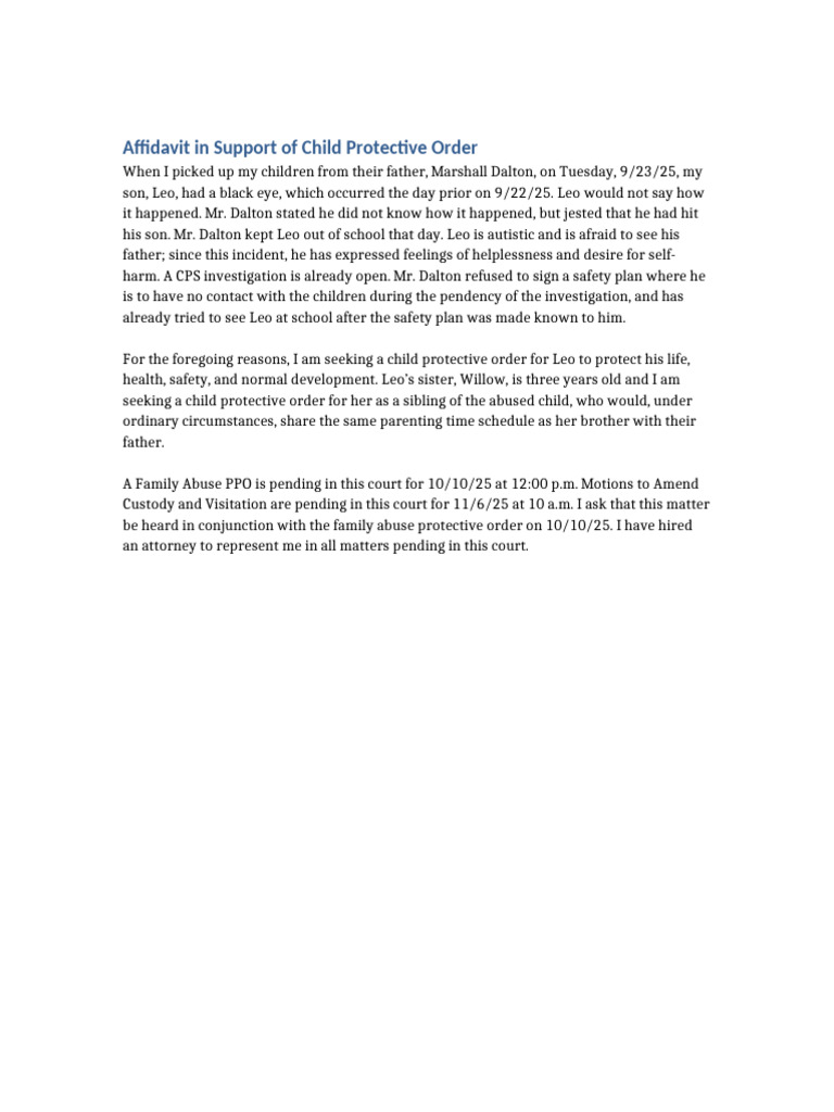 Affidavit Child Protective Order | PDF