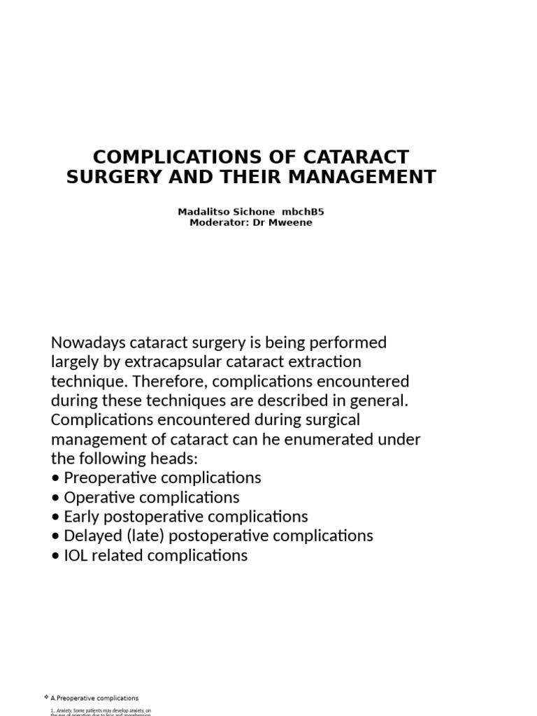 COMPLICATIONS OF CATARACT SURGERY Best Notes | PDF | Cataract ...