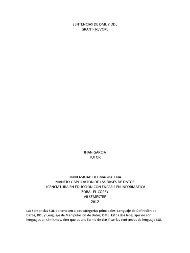 Sentencias de DML y DDL | PDF | SQL | Tecnologías de la información