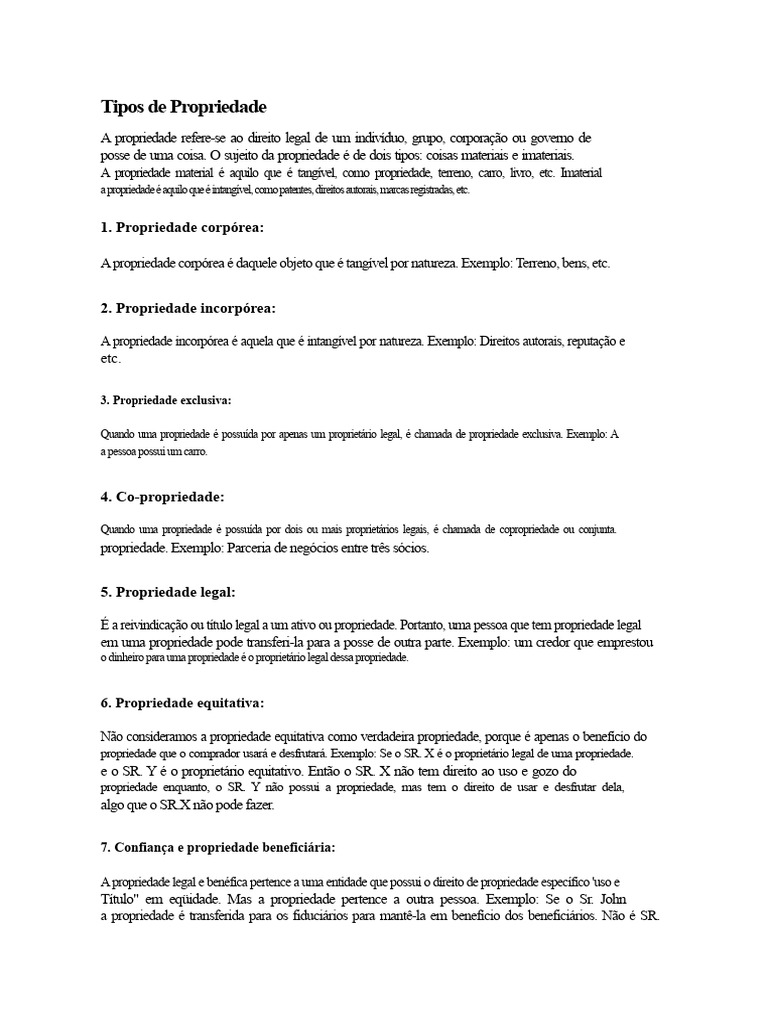 Tipos de Propriedade | PDF | Propriedade privada | Propriedade