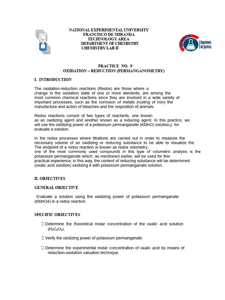 Practice 9 | PDF | Redox | Titration