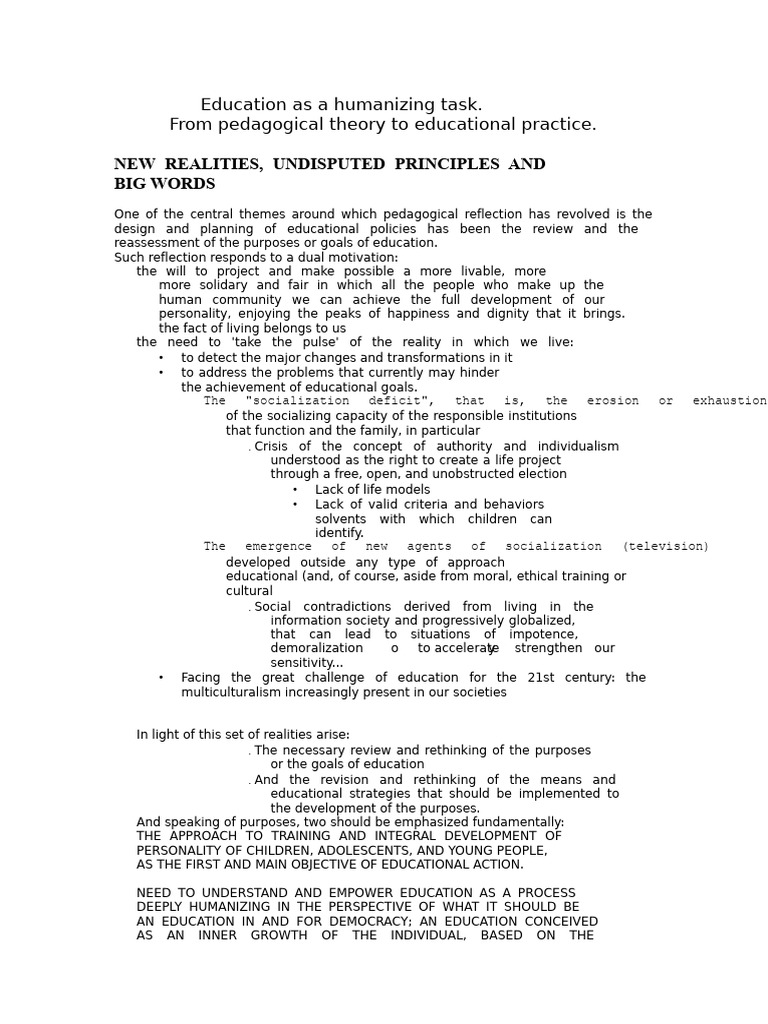 Education As A Humanizing Task | PDF | Pedagogy | Goal