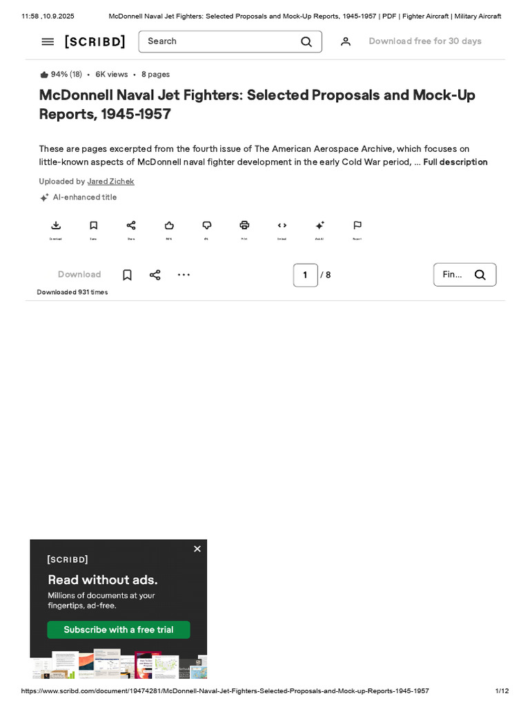 McDonnell Naval Jet Fighters - Selected Proposals and Mock-Up Reports ...