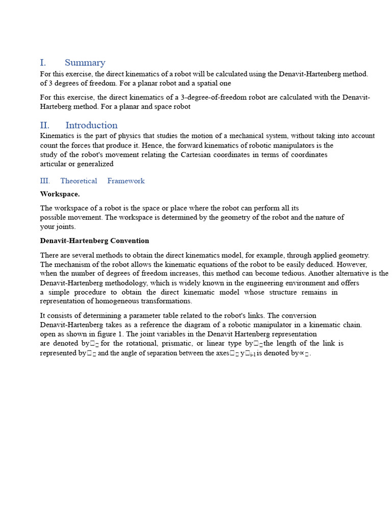 D-H Method of Direct Kinematics - Robotics | PDF | Kinematics ...