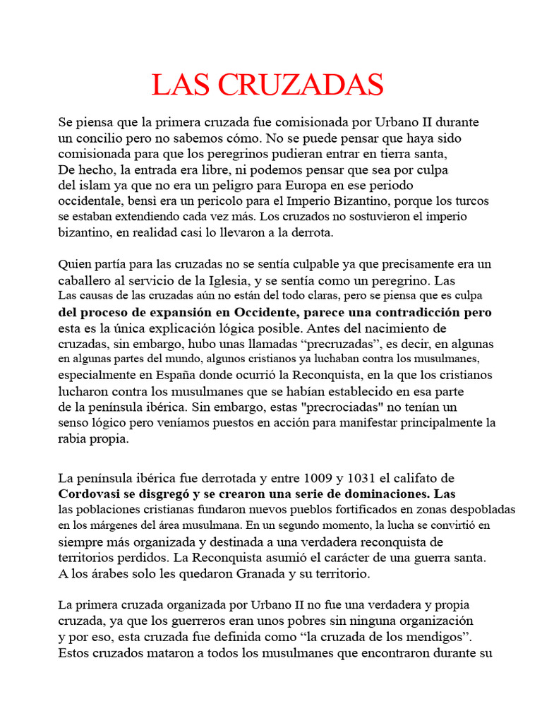 Resumen de Las Cruzadas | PDF | Cruzadas | imperio Bizantino