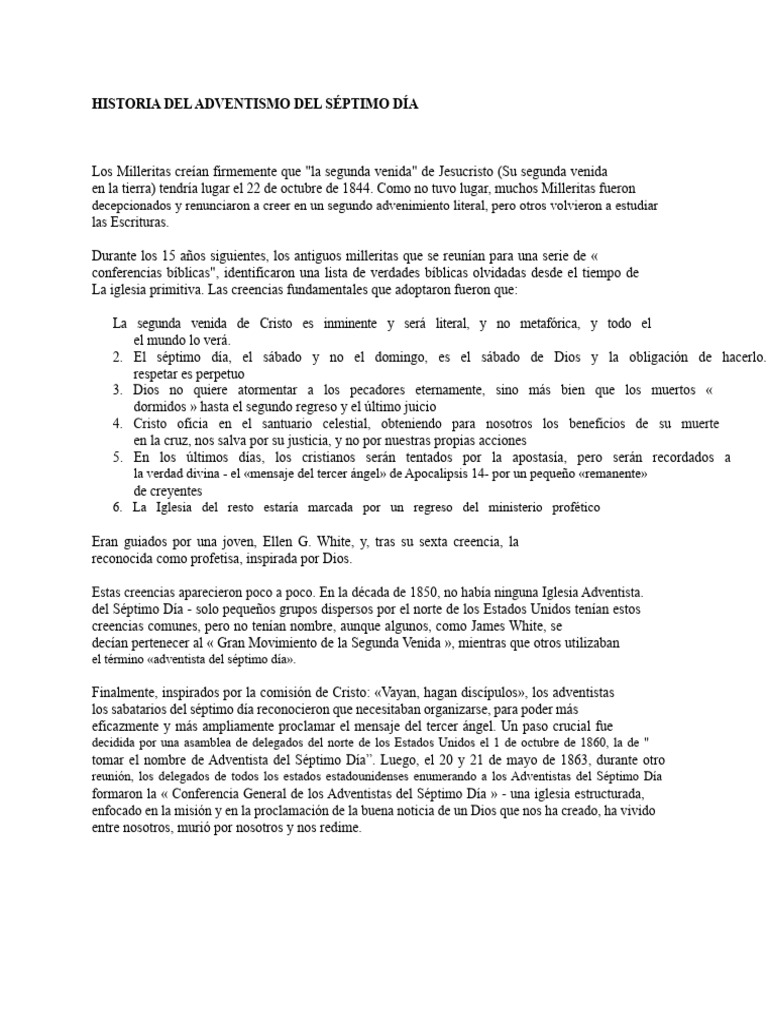 Historia del Adventismo del Séptimo Día | PDF | Iglesia Adventista del ...
