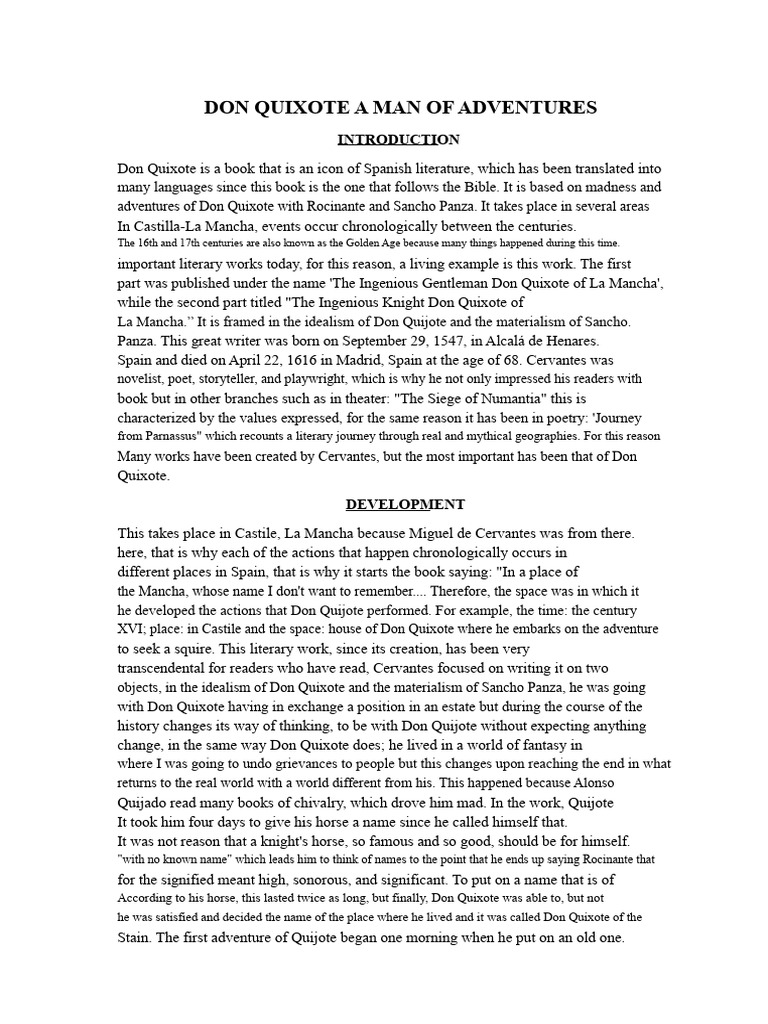 Essay On Don Quixote de La Mancha | PDF | Don Quixote