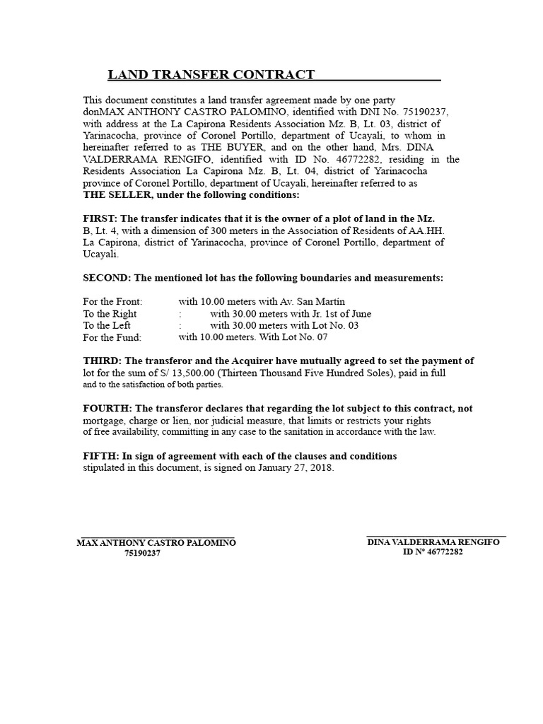 Land Transfer Contract | PDF