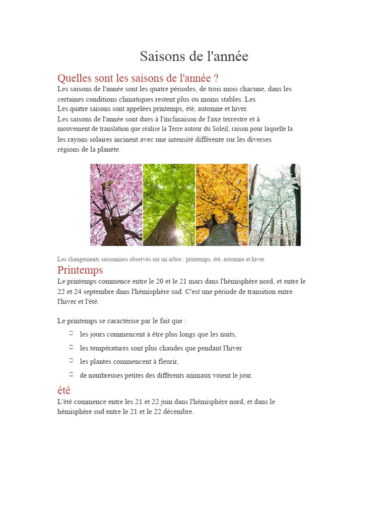 Les Saisons de l'Année expliquées | PDF | Hiver | Printemps