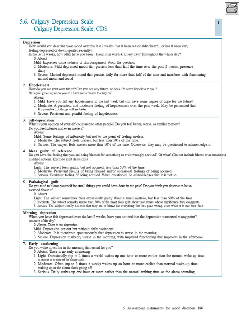 Calgary Depression Scale Overview | PDF | Depression (Mood) | Major ...