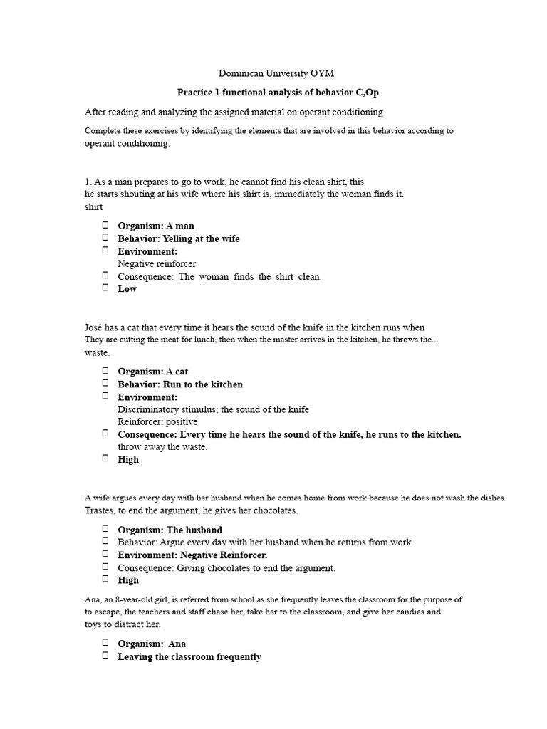 Operant Conditioning Exercises September - December Complete | PDF ...