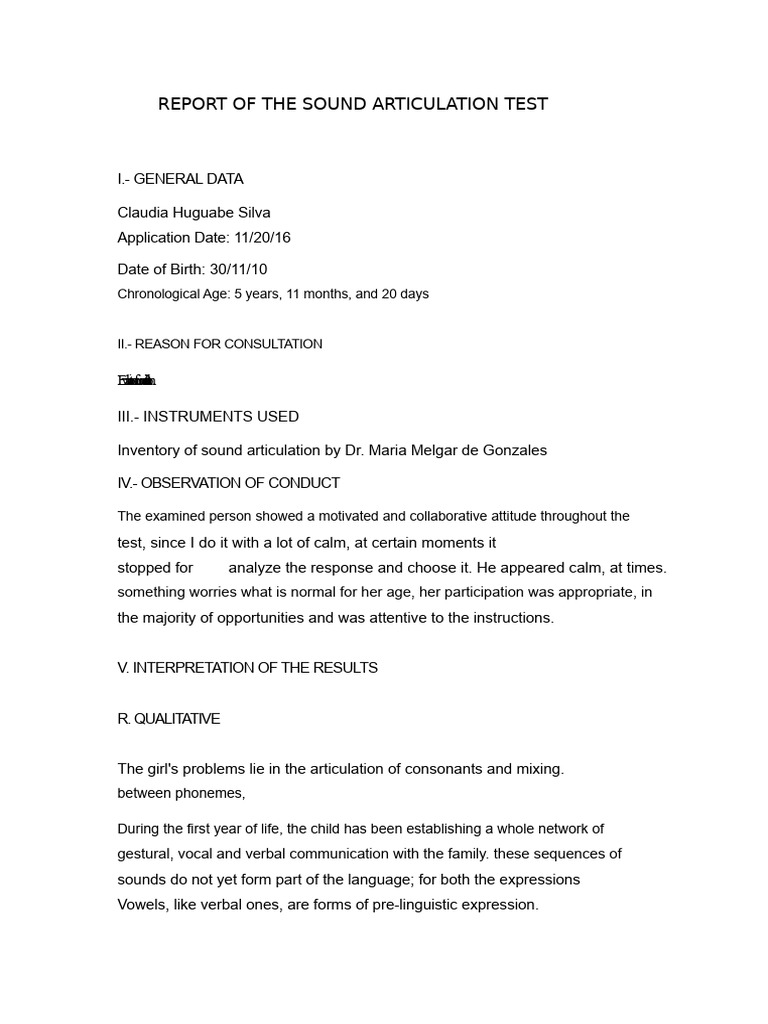 Report of The Sound Articulation Test | PDF | Phoneme | Consonant