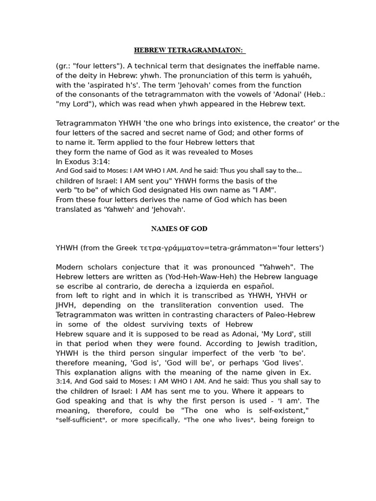 Understanding the Tetragrammaton YHWH | PDF | Names Of God In Judaism ...