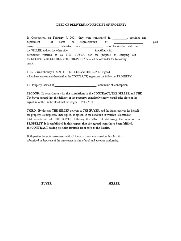 Deed of Delivery and Reception of Property | PDF