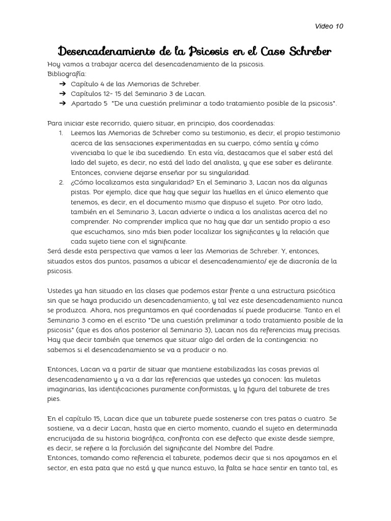 V10 Desencadenamiento en Schreber | PDF | Jacques Lacan