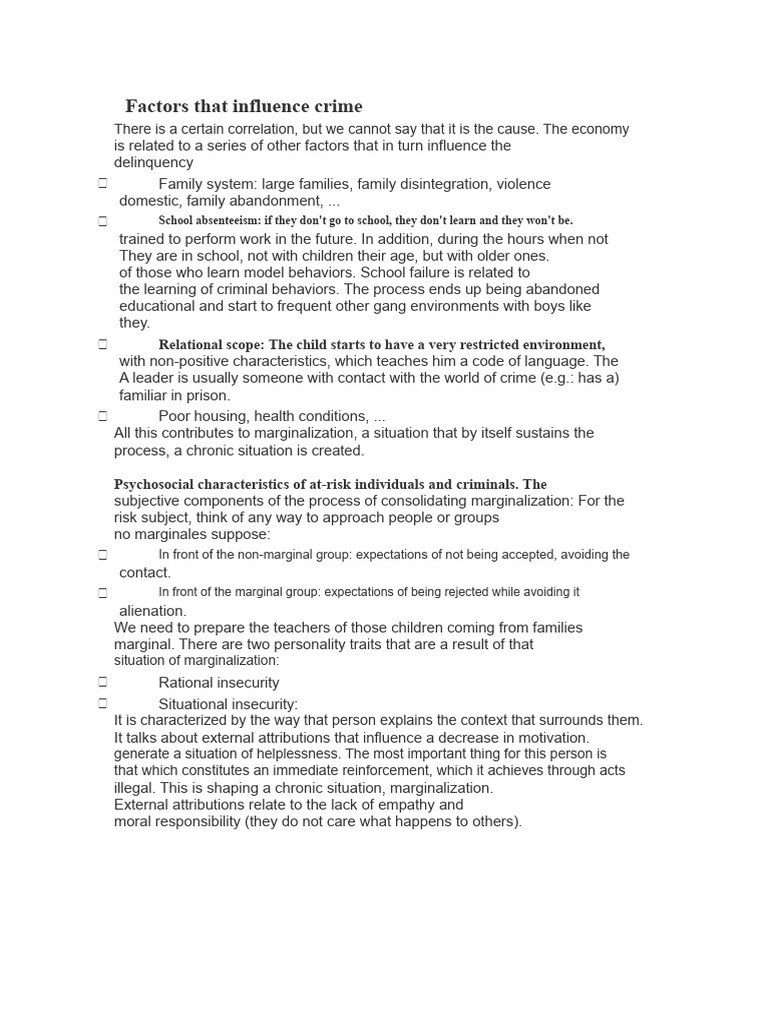 Factors that influence crime | PDF | Juvenile Delinquency | Crimes
