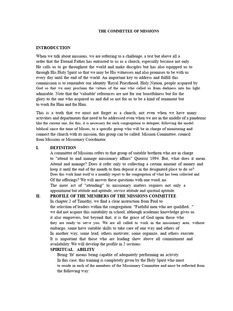 The Missions Committee | PDF | Christian Mission | Jesus