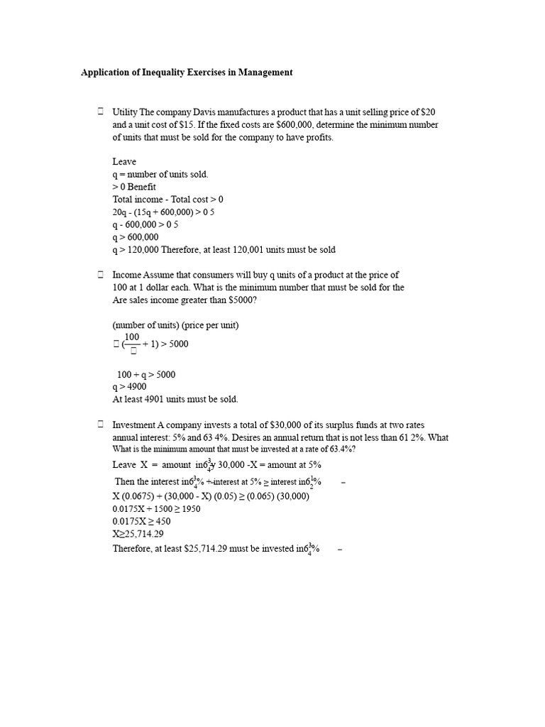 Application of Inequality Exercises in Administration | PDF | Interest ...