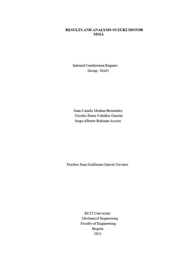 Suzuki M16A Engine Analysis and Results | PDF | Engines | Combustion