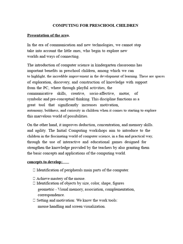 Computing For Preschool Children | PDF