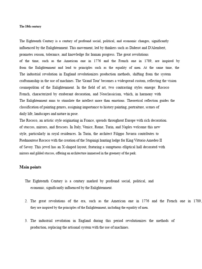 The Eighteenth Century (Summary + Exercises) | PDF | Age Of ...